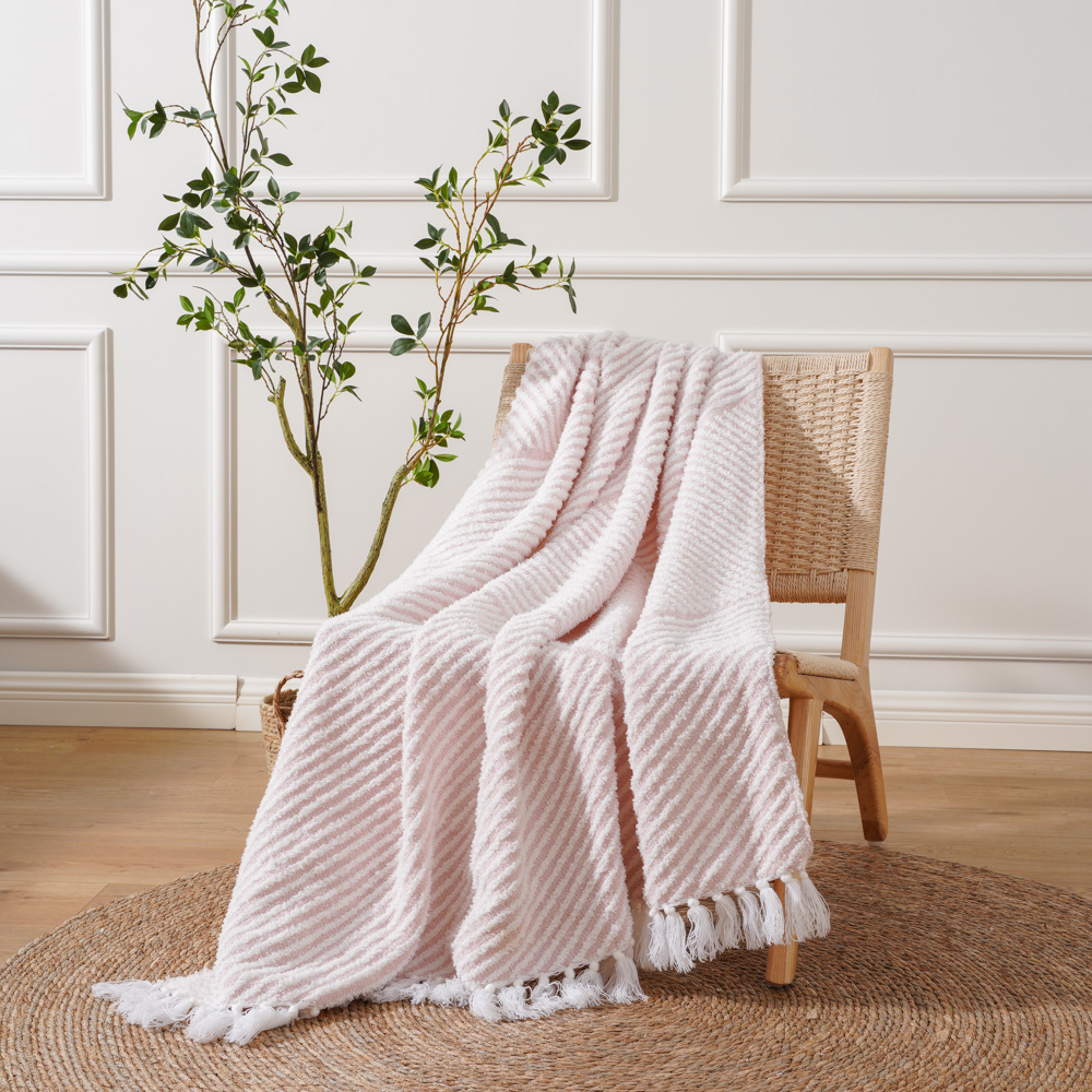 Chunky Stripe Faux Fur Blanket - olive
