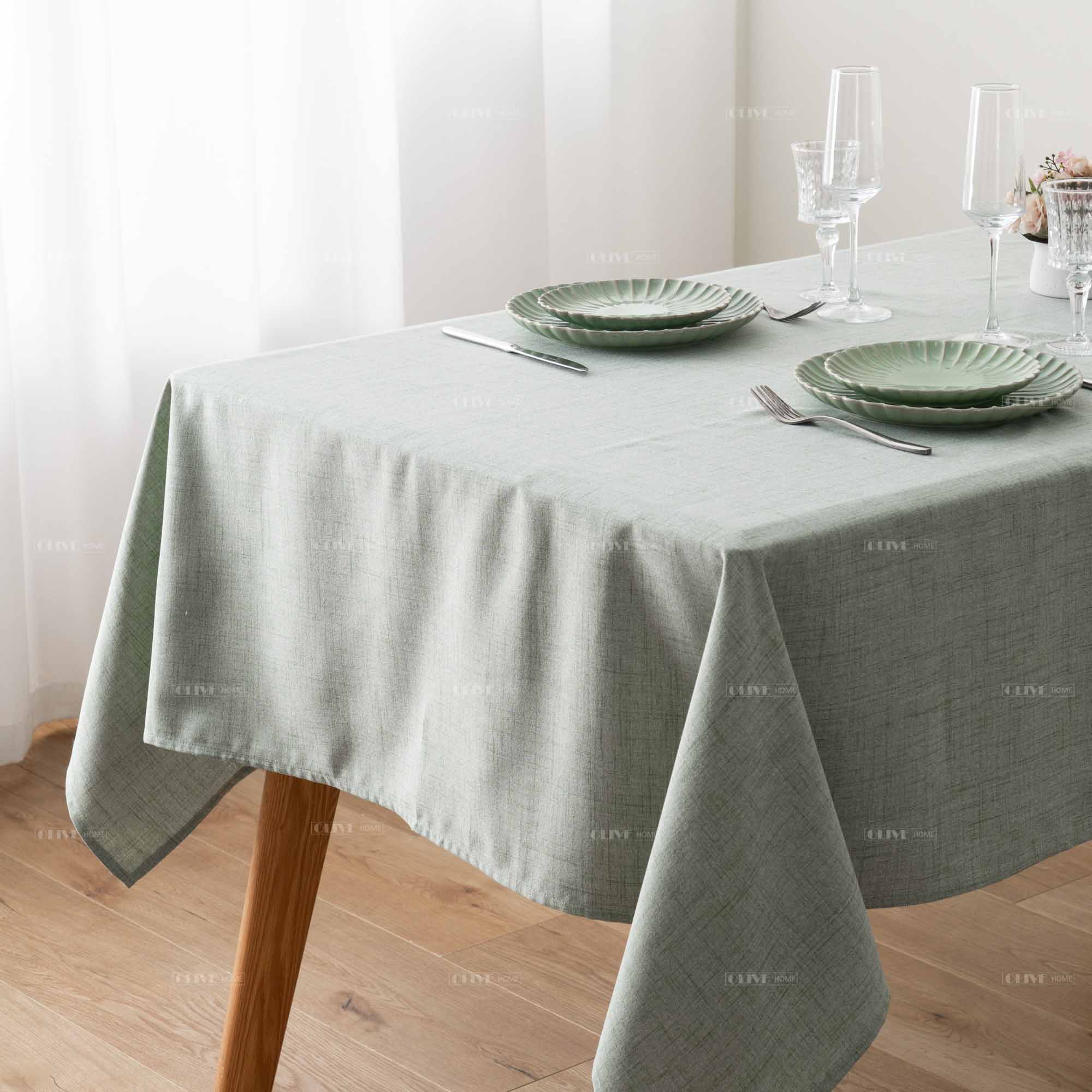 Linen-look Wedding Tablecloth Setting - Olive Home