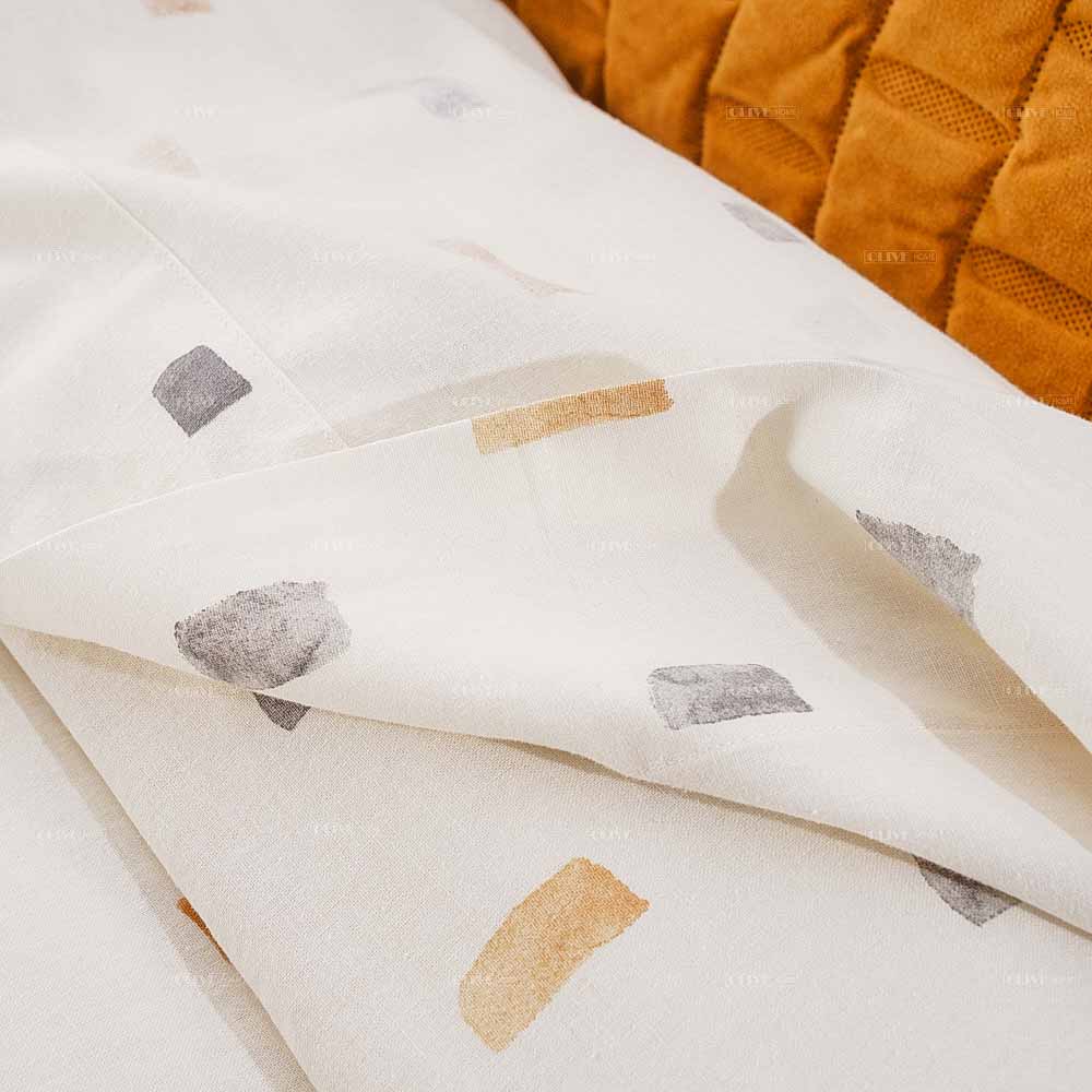 Geo Printed Flax Linen & Cotton Duvet Cover Set - Olive Home
