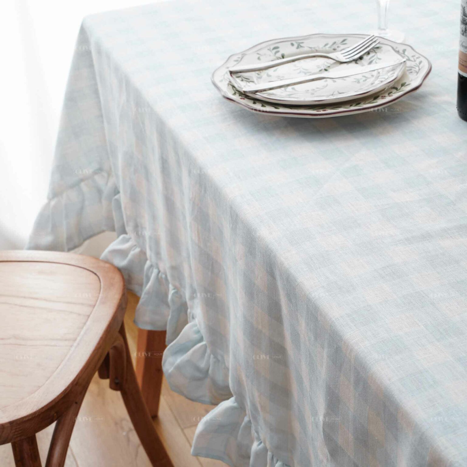Organic Cotton Ruffle Tablecloth - Olive Home